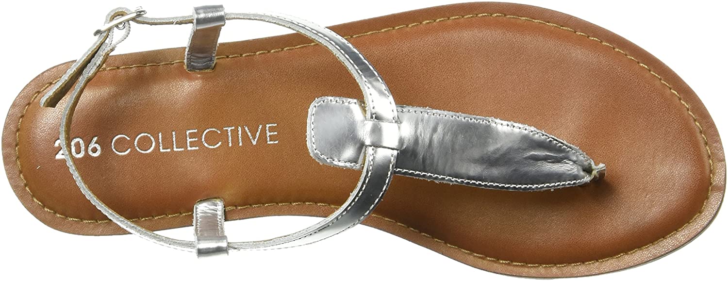 206 Collective Women's Cameron Flat Thong Sandal, Silver Leather, Size ...