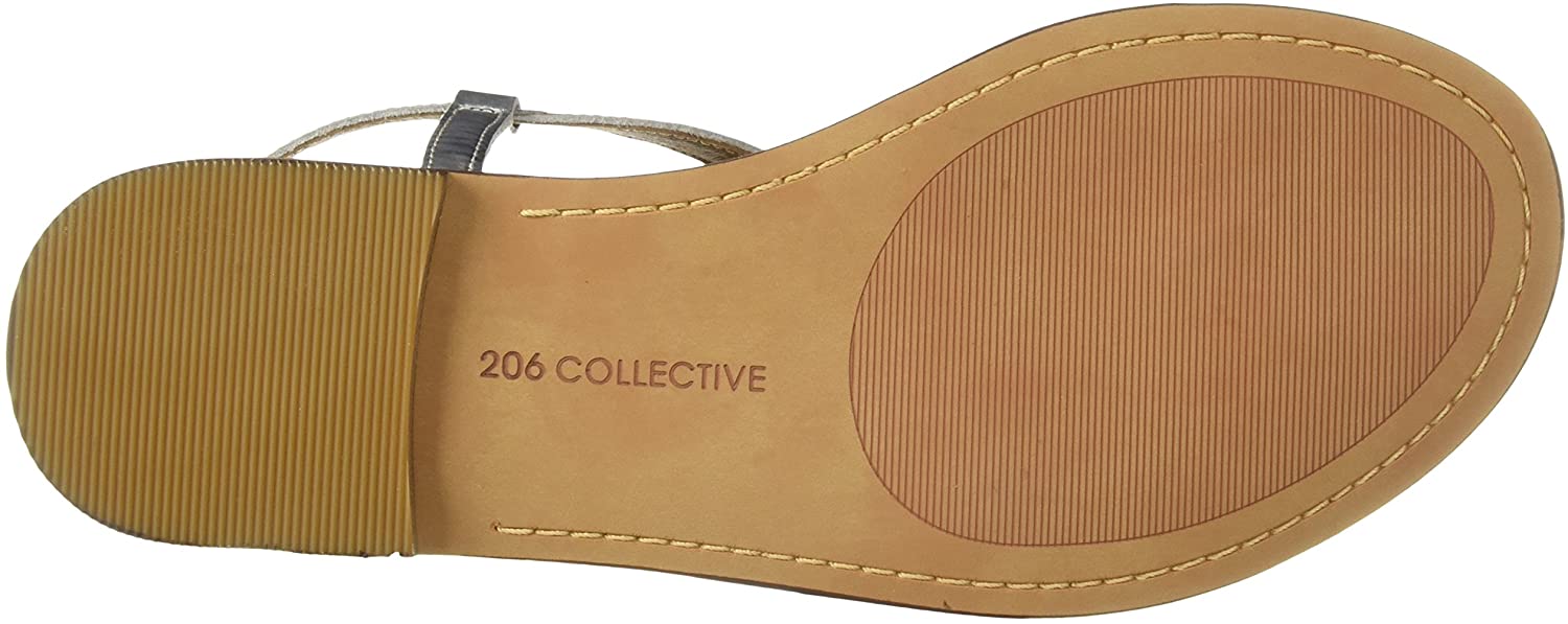 206 Collective Women's Cameron Flat Thong Sandal, Silver Leather, Size ...